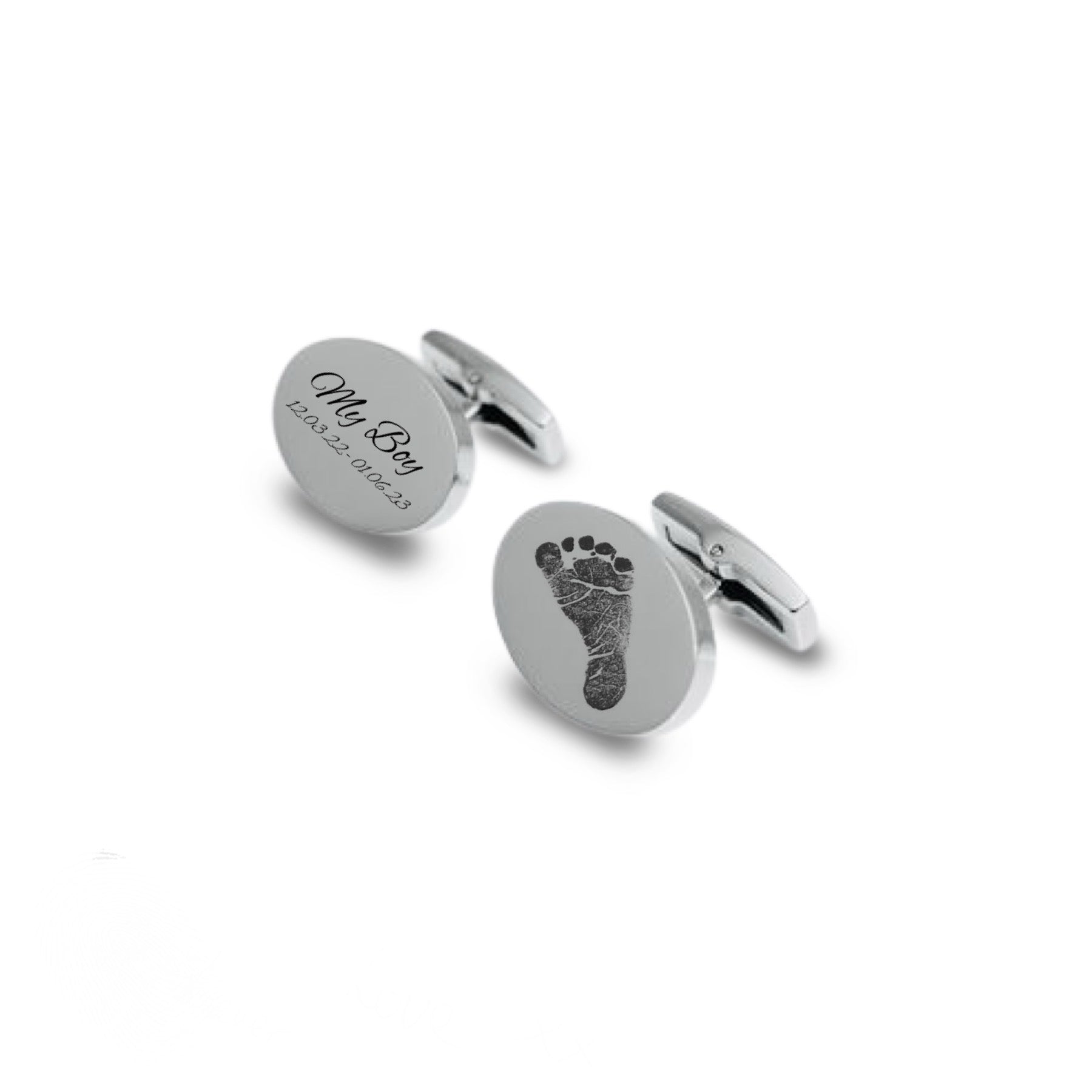 Engraved Oval Hand / Footprint Memorial Cufflinks